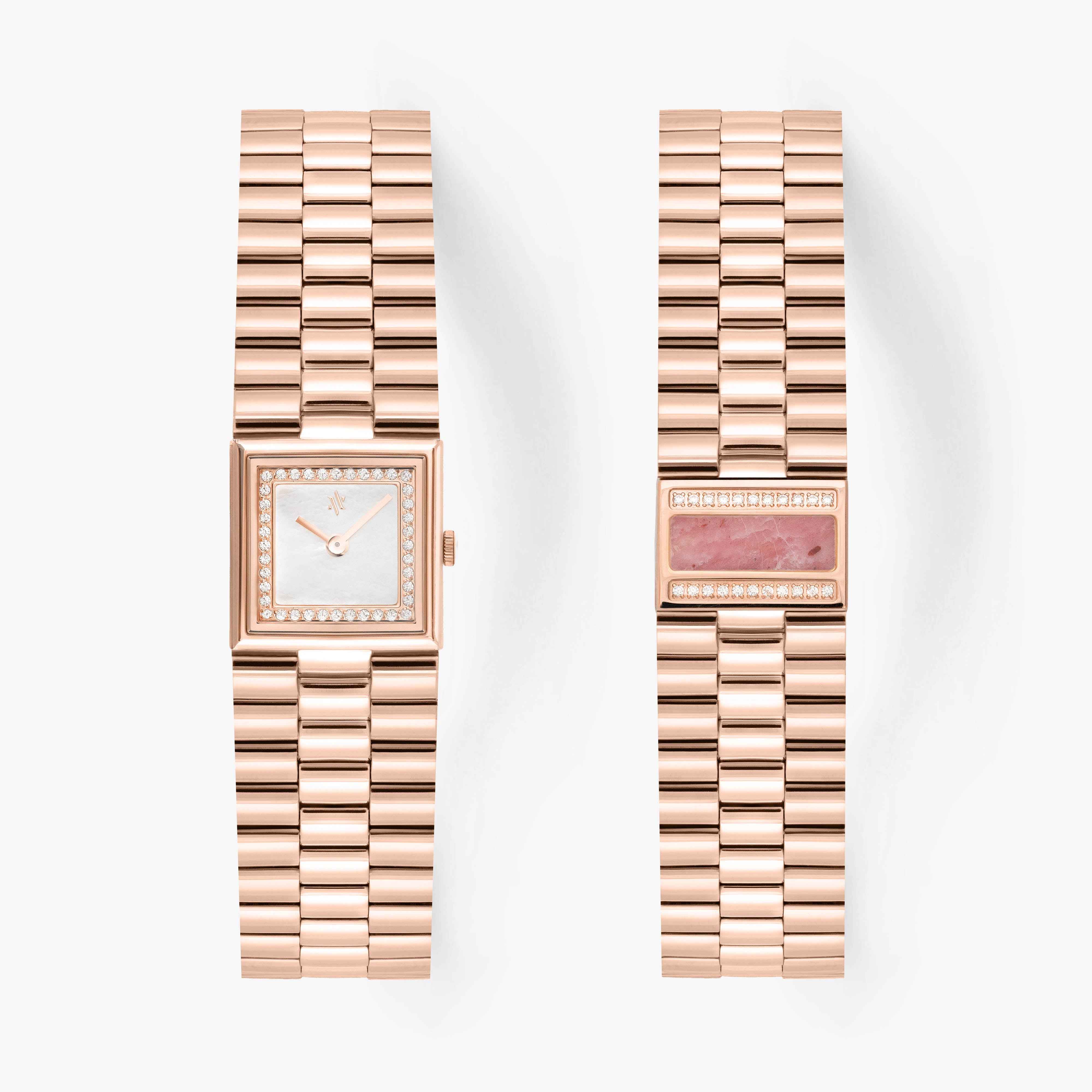 CATENA Pearl and Strawberry Quartz Bracelet Watch in Rose Gold | VANNA