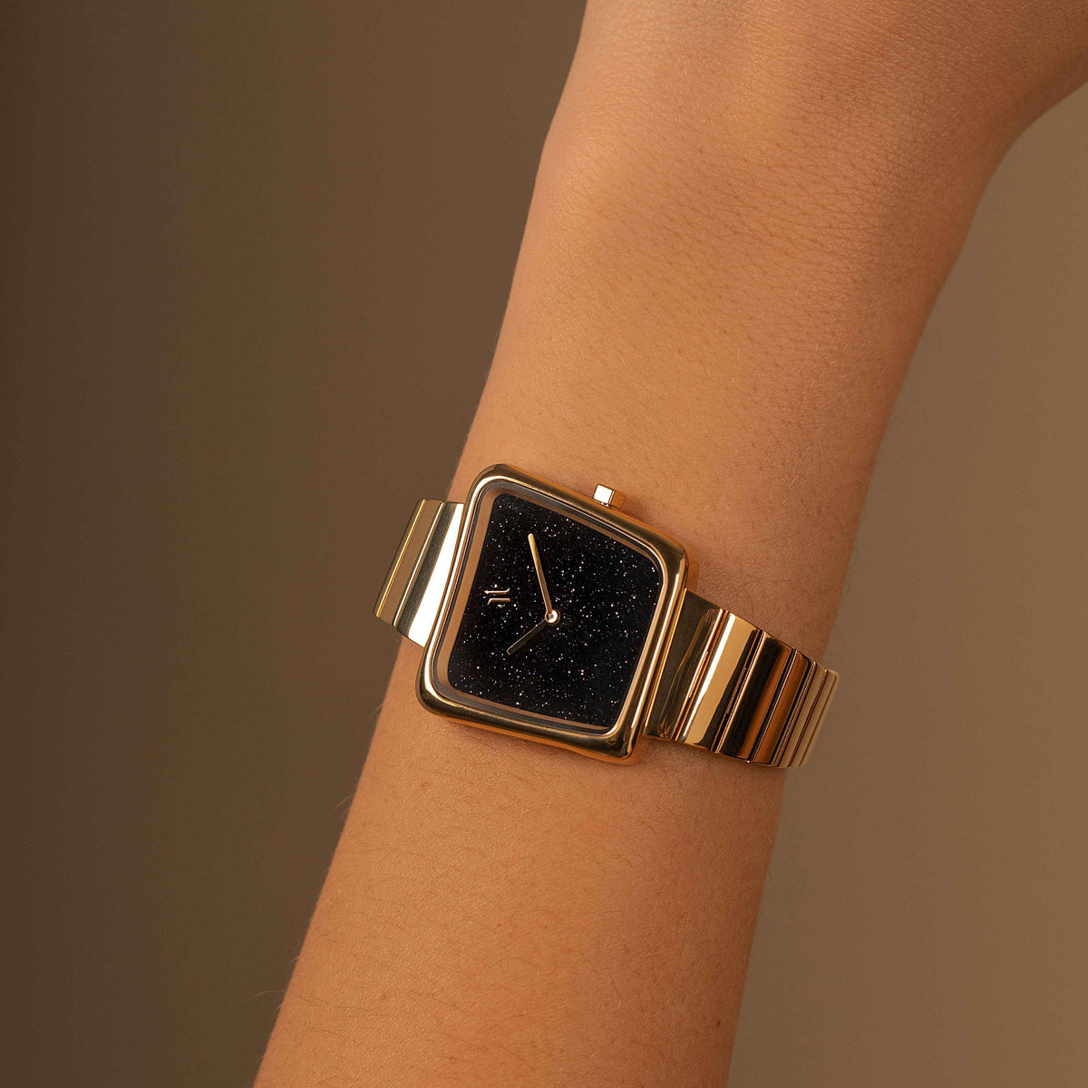 Women’s Yellow Gold Square Watch with Black Sandstone Dial | VANNA